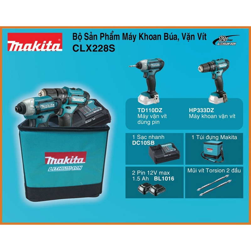 Bộ sản phẩm MAKITA - CLX228S - HP333D+TD110D (12V 1.5Ah)